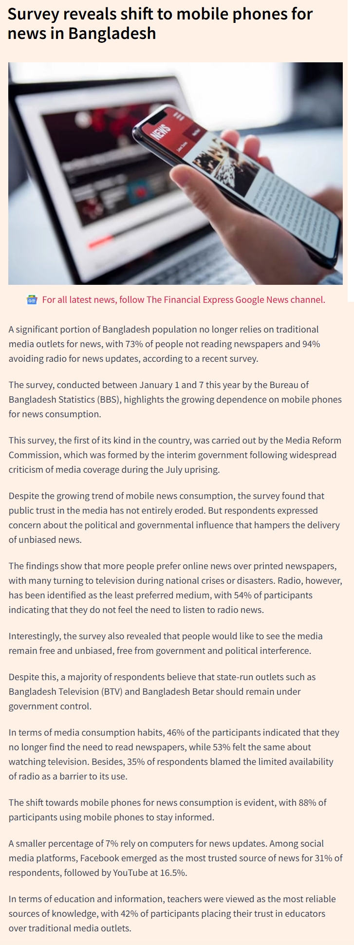 Survey reveals shift to mobile phones for news in Bangladesh - eMediaDesk